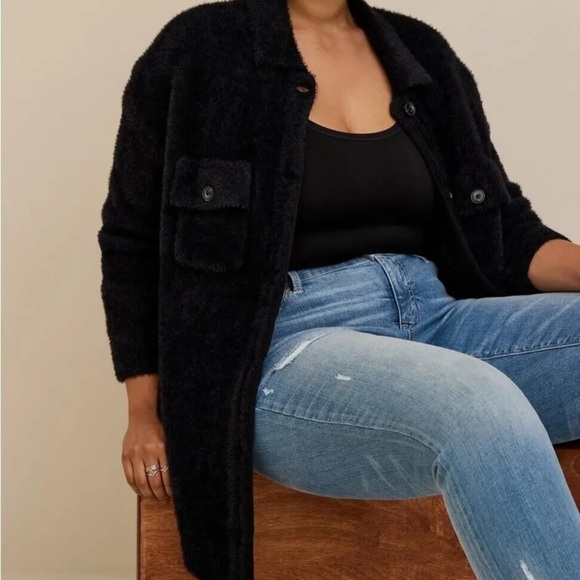 torrid | Jackets & Coats | Torrid Eyelash Shacket Sweater Black Plus ...